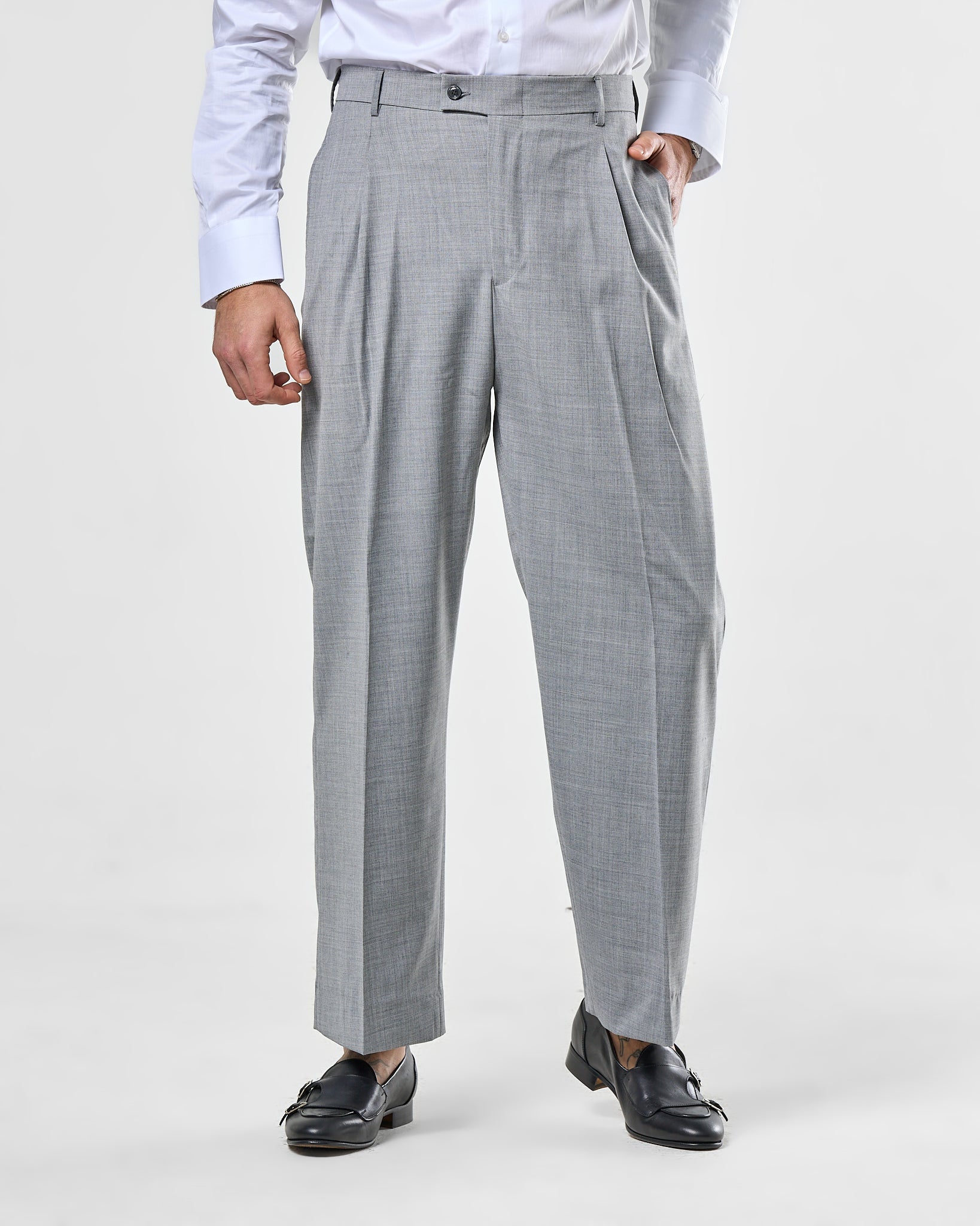 Wall Street Gray Wide Leg Trousers Without Crease